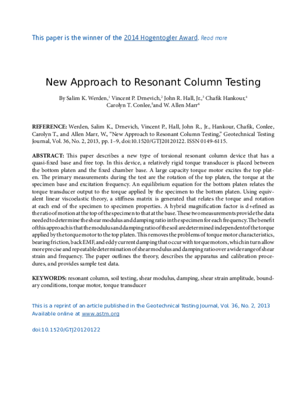 (PDF) New Approach to Resonant Column Testing