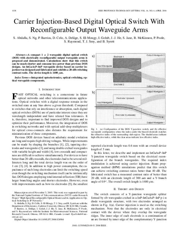 (PDF) Carrier Injection-Based Digital Optical Switch With Reconfigurable Output Waveguide Arms