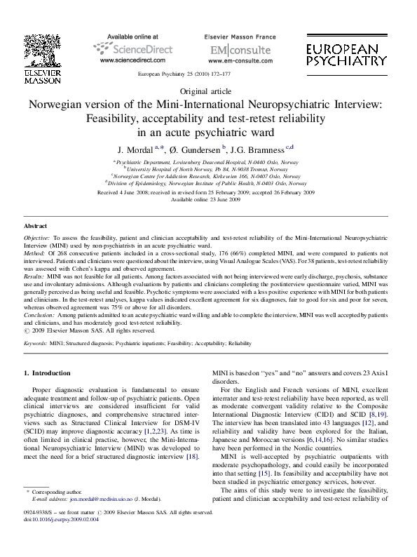 (PDF) Norwegian version of the Mini-International Neuropsychiatric ...