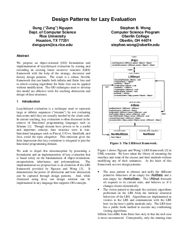 (PDF) Design patterns for lazy evaluation | Dung Nguyễn - Academia.edu
