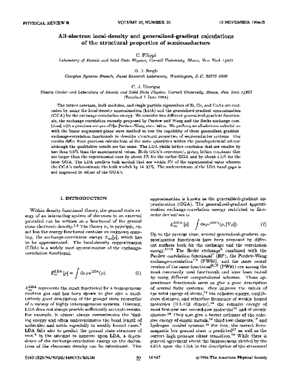 Pdf All Electron Local Density And Generalized Gradient Calculations