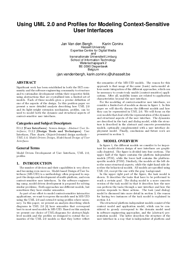 (PDF) Using UML 2.0 and Profiles for Modeling Context-Sensitive User Interfaces