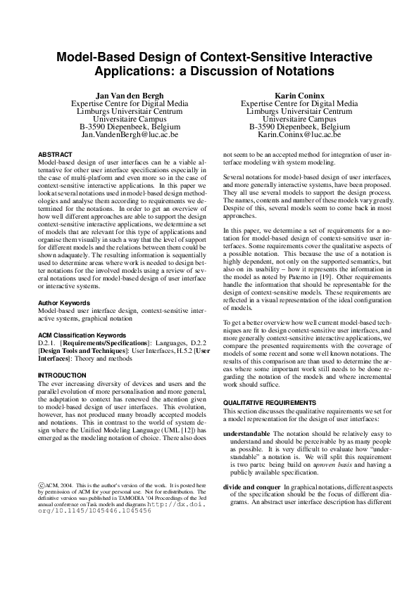 (PDF) Model-based design of context-sensitive interactive applications: a discussion of notations