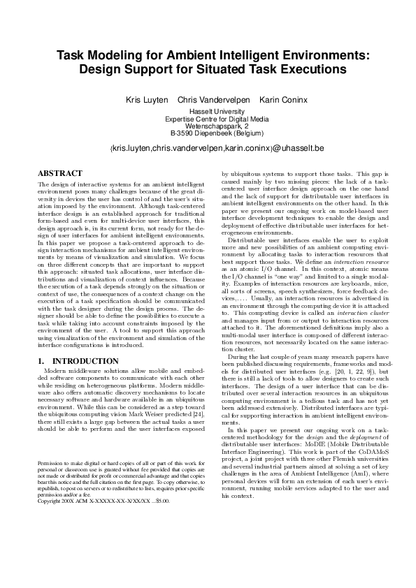 (PDF) Task modeling for ambient intelligent environments: design support for situated task ...