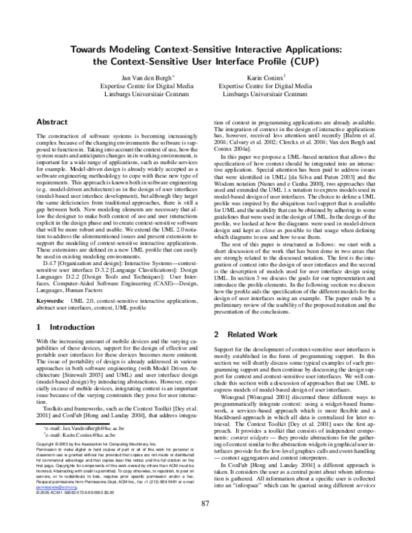 Pdf Towards Modeling Context Sensitive Interactive Applications The Context Sensitive User