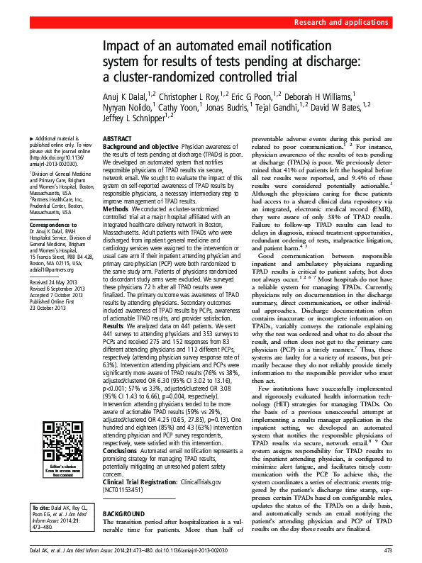 (PDF) Impact of an automated email notification system for results of ...