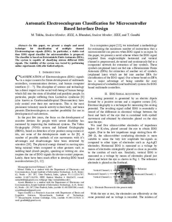 (PDF) Automatic Electrooculogram Classification for Microcontroller Based Interface Design