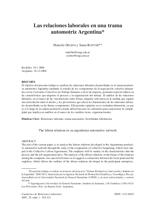 (PDF) Las relaciones laborales en una trama automotriz argentina