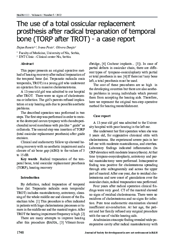 (PDF) The use of a total ossicular replacement prosthesis after radical ...