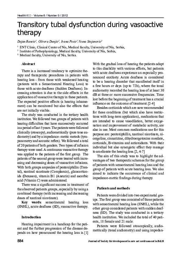 (PDF) Transitory tubal dysfunction during vasoactive therapy