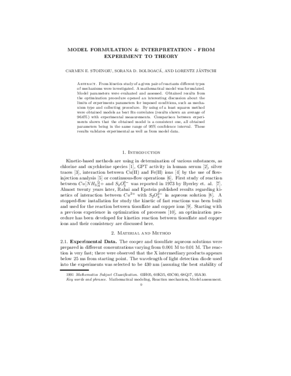 Pdf Model Formulation And Interpretation From Experiment To Theory