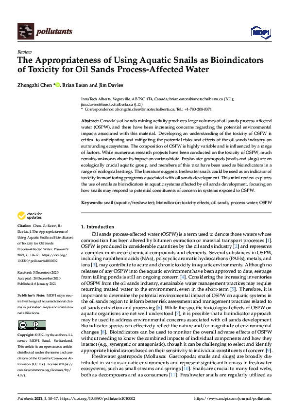 (PDF) The Appropriateness of Using Aquatic Snails as Bioindicators of ...