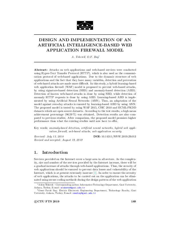 (PDF) Design and Implementation of an Artificial Intelligence-Based Web Application Firewall Model