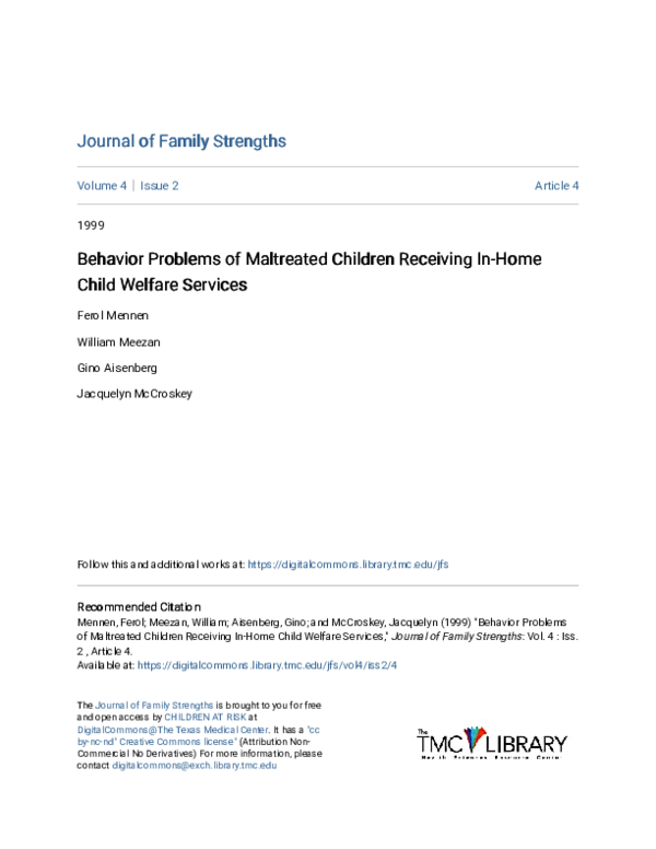 (PDF) Behavior Problems of Maltreated Children Receiving In-Home Child ...