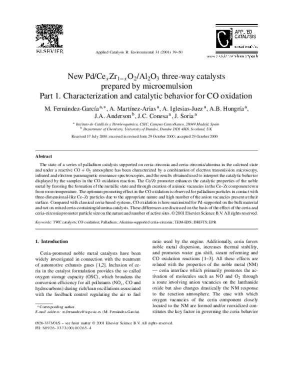 (PDF) New Pd/CexZr1−xO2/Al2O3 three-way catalysts prepared by microemulsion
