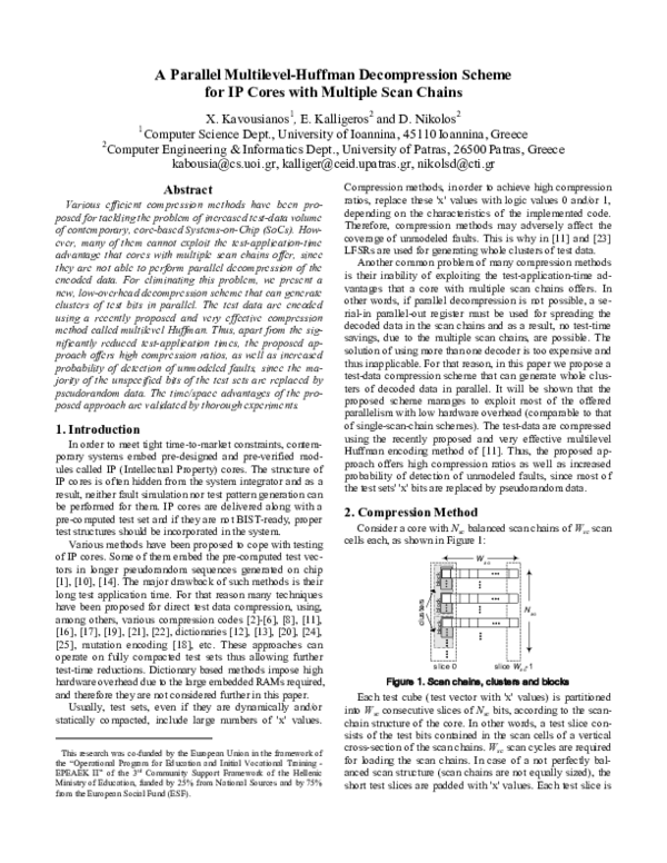 Pdf A Parallel Multilevel Huffman Decompression Scheme For Ip Cores With Multiple Scan Chains