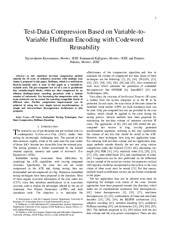 Pdf Test Data Compression Based On Variable To Variable Huffman Encoding With Codeword Reusability