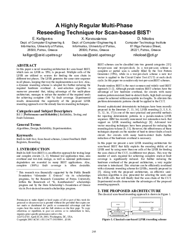 Pdf A Highly Regular Multi Phase Reseeding Technique For Scan Based Bist