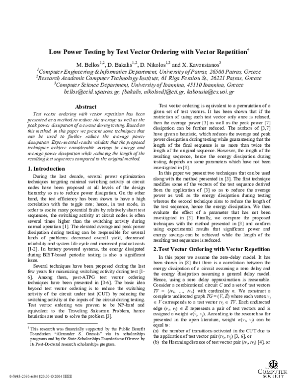 (PDF) Low power testing by test vector ordering with vector repetition