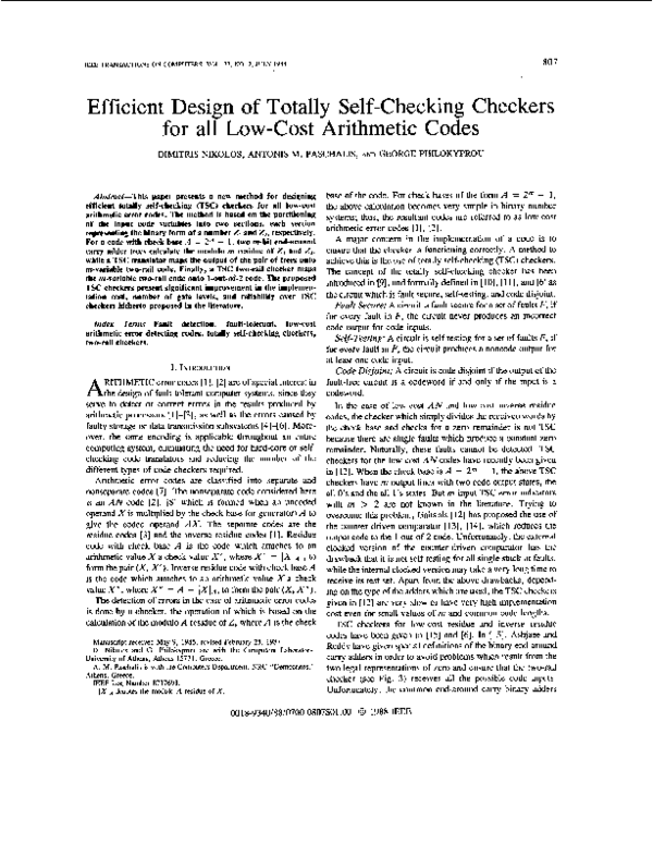 (PDF) Efficient design of totally self-checking checkers for all low ...