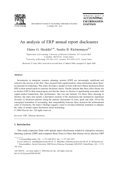 (PDF) An analysis of ERP annual report disclosures