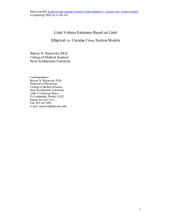 (PDF) Limb volume estimates based on limb elliptical vs. circular cross ...