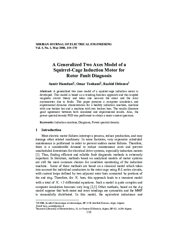 Pdf Generalized Two Axes Model Of A Squirrel Cage Induction Motor For Rotor Fault Diagnosis