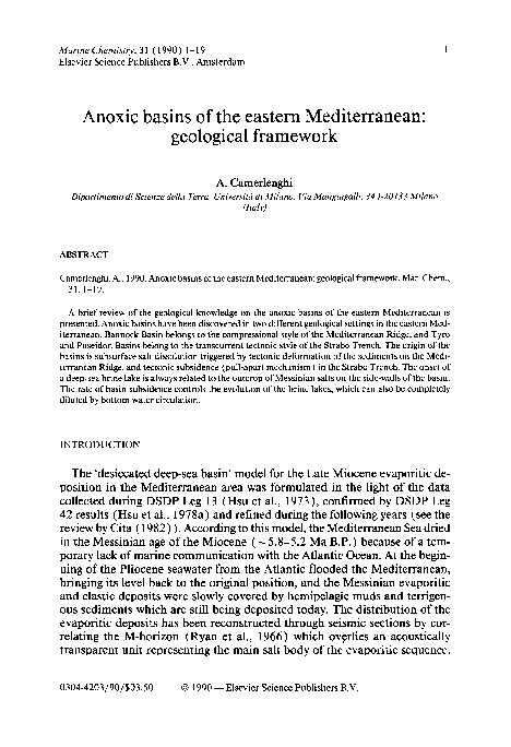 (PDF) Anoxic basins of the eastern Mediterranean: geological framework