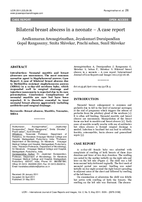 (PDF) Bilateral breast abscess in a neonate – A case report