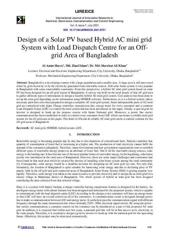 (PDF) Design of a Solar PV based Hybrid AC mini grid System with Load ...