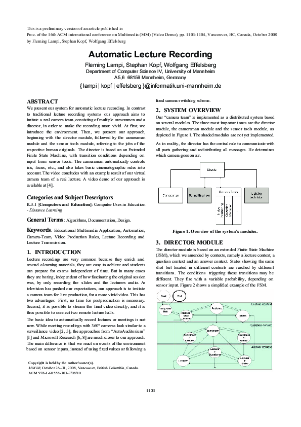 (PDF) Automatic lecture recording