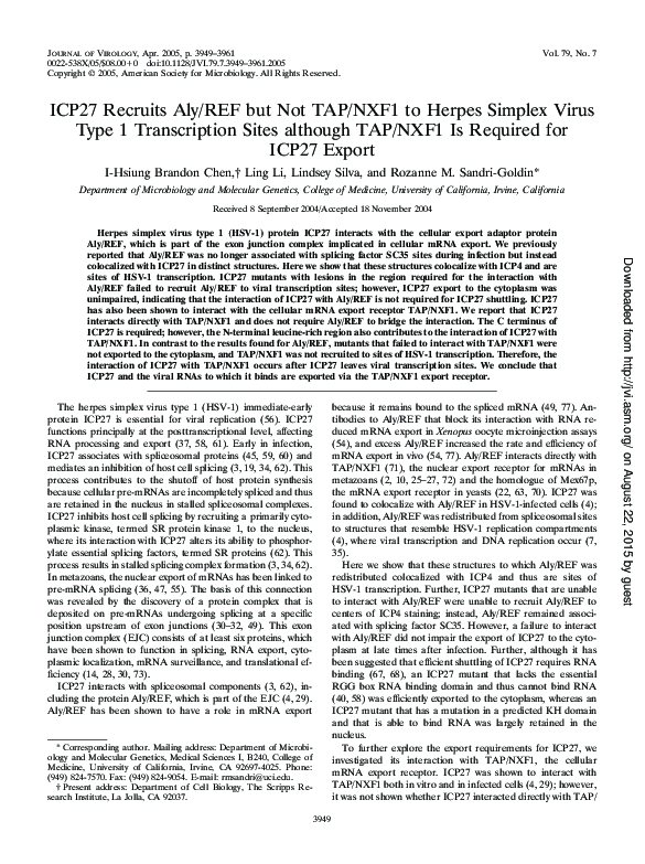 (PDF) ICP27 Recruits Aly/REF but Not TAP/NXF1 to Herpes Simplex Virus ...