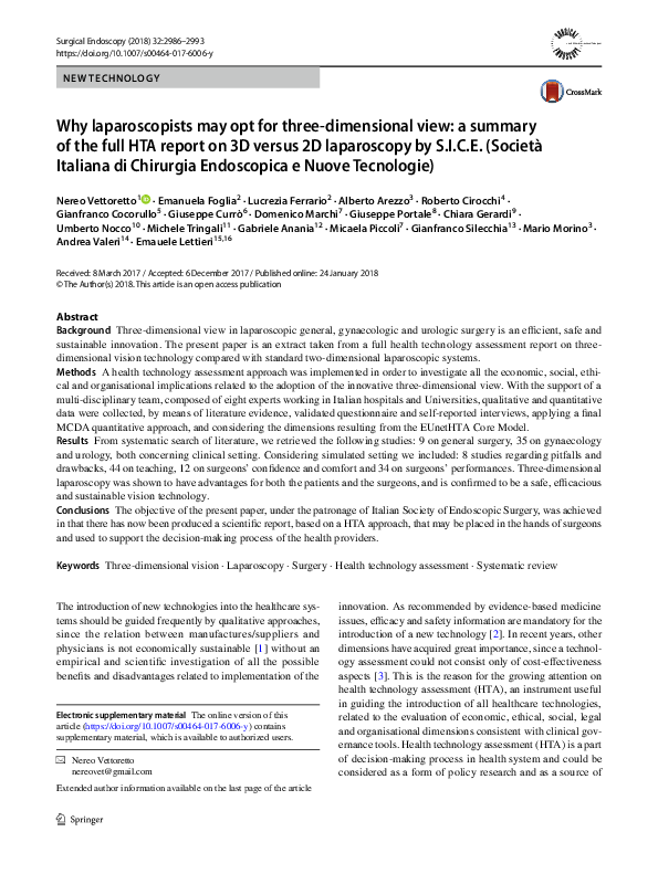 (PDF) Why laparoscopists may opt for three-dimensional view: a summary of the full HTA report on ...