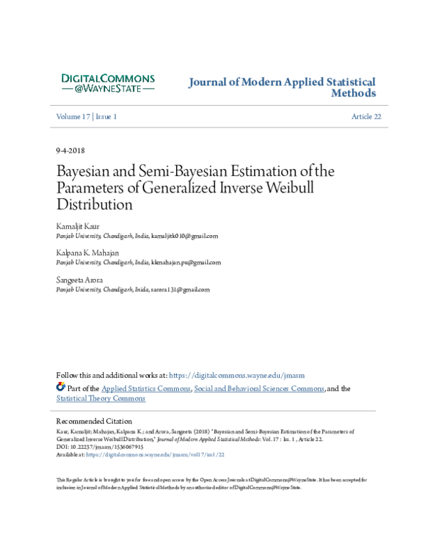 Pdf Bayesian And Semi Bayesian Estimation Of The Parameters Of Generalized Inverse Weibull
