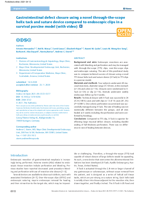 (PDF) Gastrointestinal defect closure using a novel through-the-scope ...