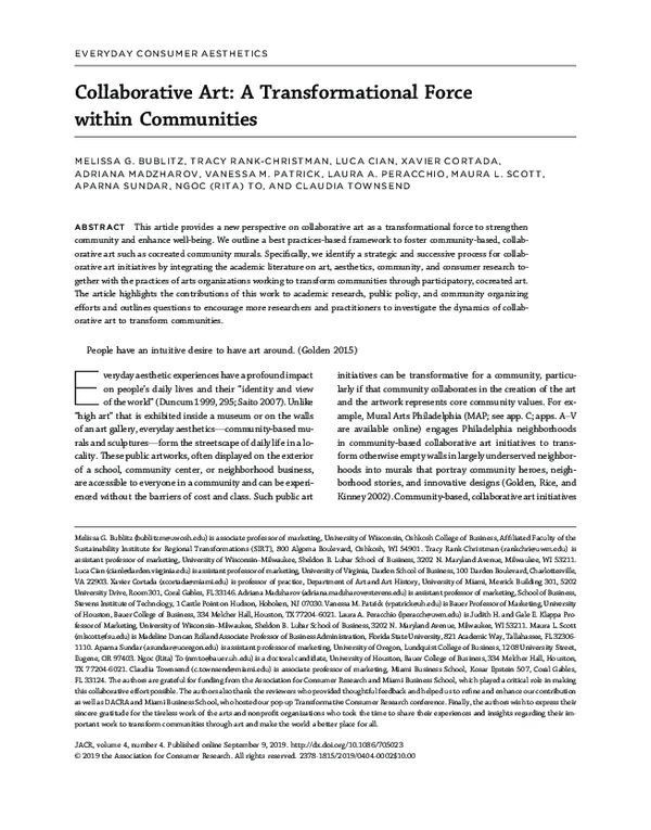 (PDF) Collaborative Art: A Transformational Force within Communities