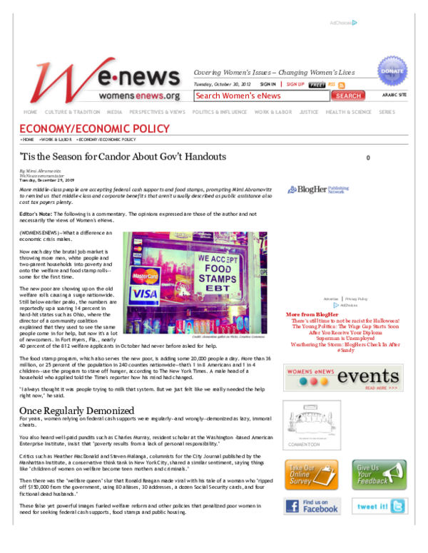 (PDF) Tis the Season for Candor About Government Handouts