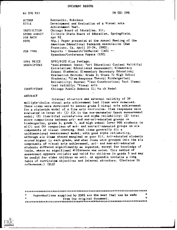 (PDF) Development and Evaluation of a Visual Arts Achievement Test