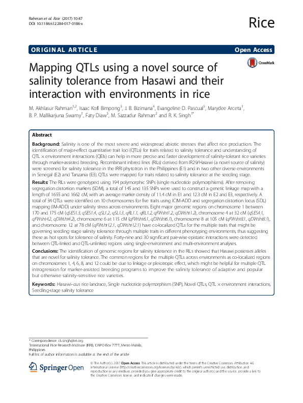 (PDF) Mapping QTLs using a novel source of salinity tolerance from Hasawi and their interaction ...