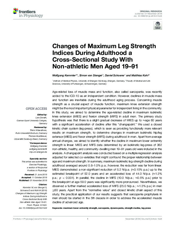 (PDF) Changes of Maximum Leg Strength Indices During Adulthood a Cross ...