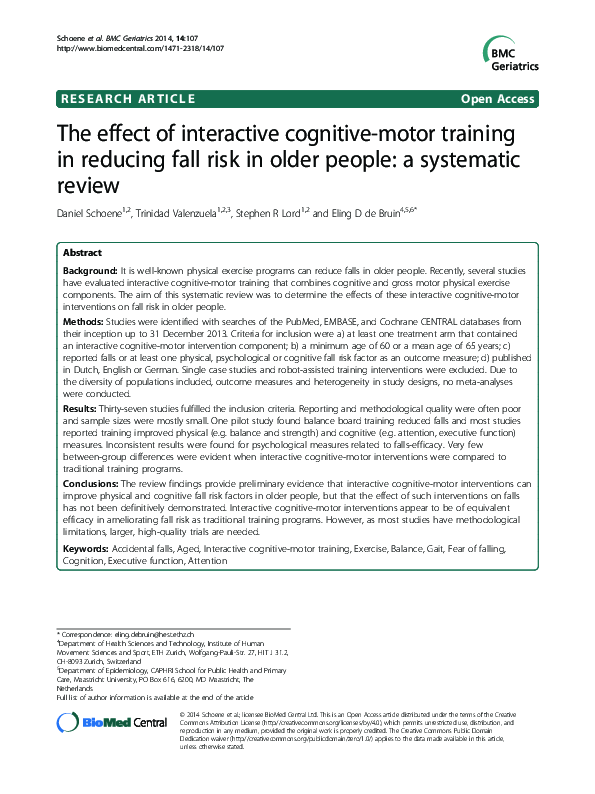 (PDF) The effect of interactive cognitive-motor training in reducing fall risk in older people ...