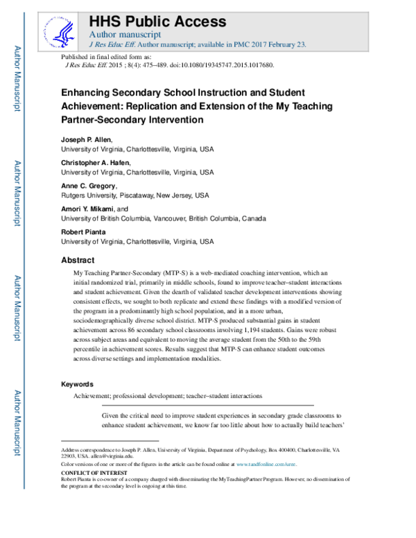 (PDF) Enhancing Secondary School Instruction and Student Achievement ...