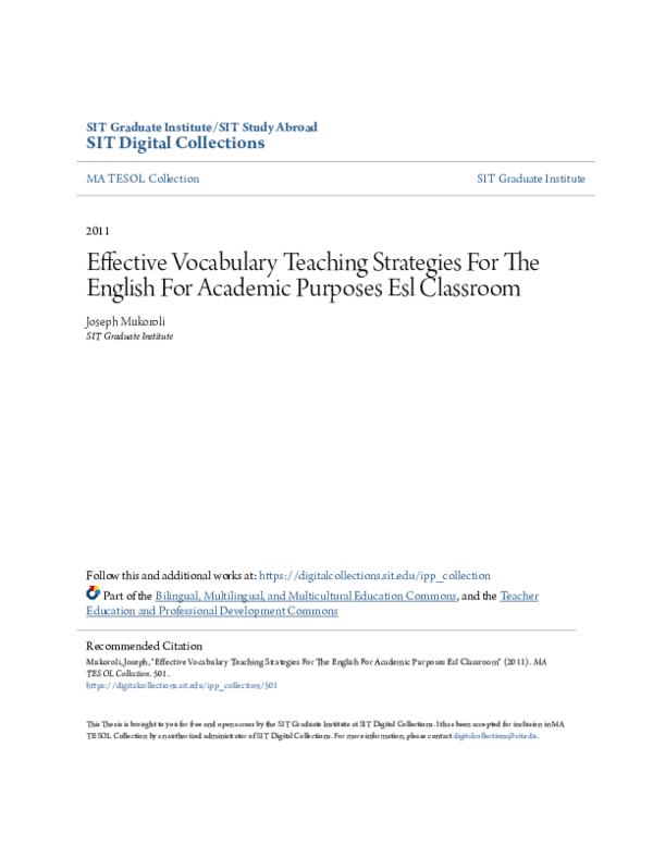 (PDF) Effective Vocabulary Teaching Strategies For The English