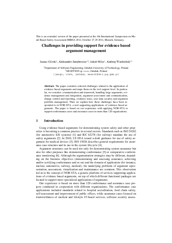 (PDF) Challenges in providing support for evidence based argument ...