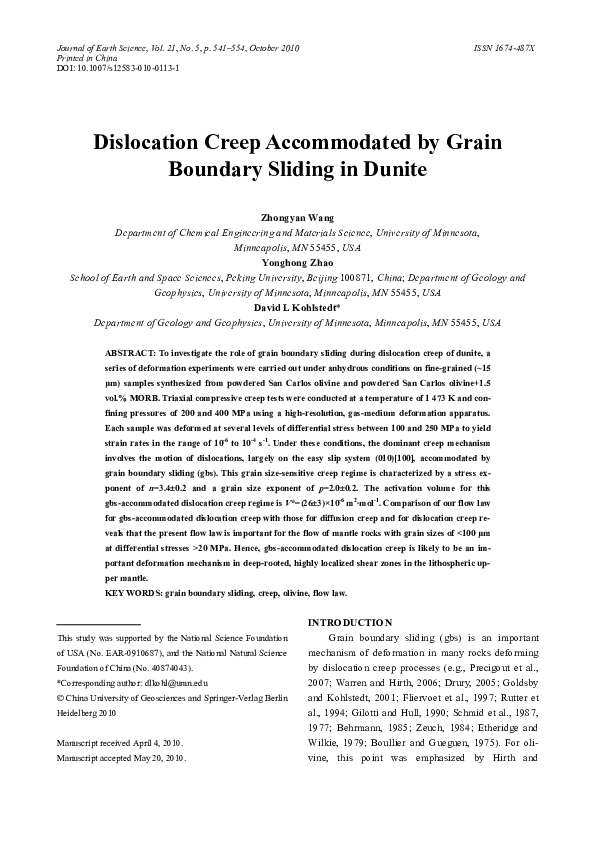 (PDF) Dislocation creep accommodated by grain boundary sliding in dunite