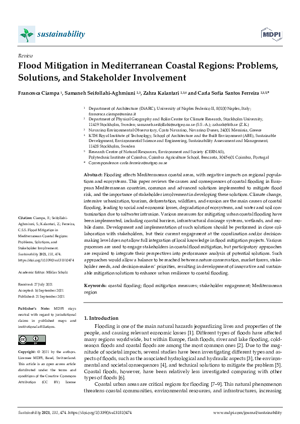 Flood Mitigation In Mediterranean Coastal Regions Problems Solutions