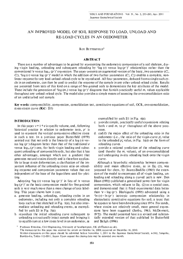(PDF) An Improved Model of Soil Response to Load, Unload and Re-Load ...