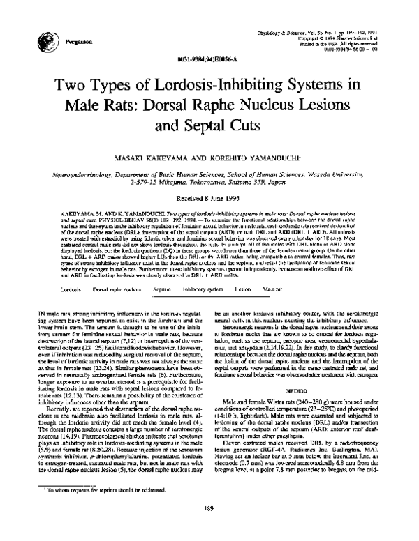 (PDF) Two types of lordosis-inhibiting systems in male rats: dorsal ...