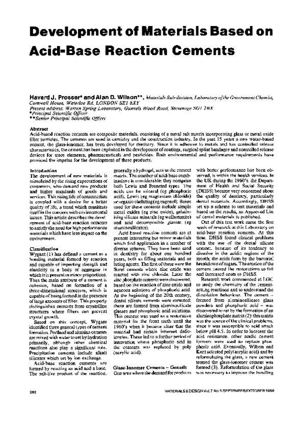 (PDF) Development of materials based on acid-base reaction cements