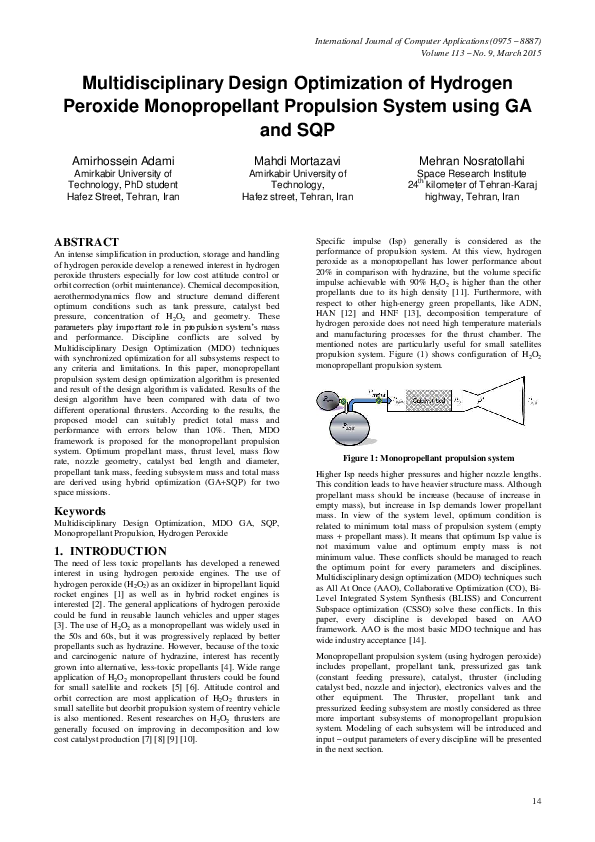 (PDF) Multidisciplinary Design Optimization of Hydrogen Peroxide ...